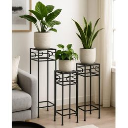 Pharao24.de Blumenst&auml;nder Pflanzens&auml;ulen aus Metall in Schwarz (dreiteilig)