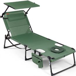 HOMECALL Gartenliege Sonnenliege mit Gesichts&ouml;ffnung und Sonnendach, klappbarer Liegestuhl-bis 180KG(Moosgr&uuml;n 1 st)