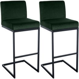 CLP Barhocker 2er Set mit R&uuml;ckenlehne Hopewell, gepolsterte Sitzfl&auml;che aus Samt und Metallgestell mit Fu&szlig;ablage, f&uuml;r K&uuml;che, Esszimmer und Bar