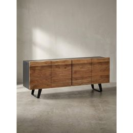 KADIMA DESIGN Sideboard &ndash; Akazie Massivholz, 180x75x45 cm, mit Baumkante, T&uuml;ren, Metallbeine