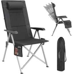Homecall Klappstuhl Campingstuhl Faltbar 72 cm Hochlehner Luxus Klappstuhl, (Tragf&auml;higkeit 150 KG, 3D-Mesh + 600D Oxford, Multifunktions-Aufbewahrung), Leicht (4,6 kg) f&uuml;r Outdoor, Garten, Picknick (schwarz)