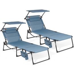 HOMECALL Gartenliege Sonnenliege mit Gesichts&ouml;ffnung und Sonnendach, klappbarer Liegestuhl-bis 180KG(Hellblau 2 st)