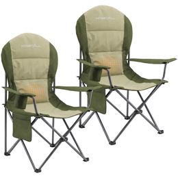 Homecall Campingstuhl Hochlehner 110cm mit Lendenwirbelst&uuml;tze Klappstuhl Angelstuhl Faltbar, (Bis 150kg, gepolstert, faltbar, stabil, 2 St), f&uuml;r Camp Garten Balkon (olivgr&uuml;n)