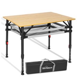 HOMECALL Klapptisch Bambus Camping-Klapptisch h&ouml;henverstellbar 47&ndash;65 cm