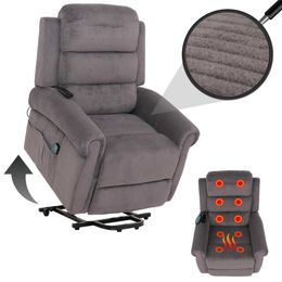 Fernsehsessel MCW-K63, Relaxsessel, Liegefunktion Aufstehhilfe Massage Heizfunktion, Stoff (220g/m&sup2;) Cord ~ dunkelgrau