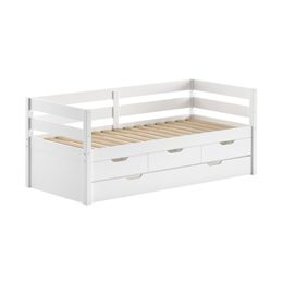 Vipack Funktions-Kojen Bett mit Umrandung, 3 Schubladen, Rolllattenrost, Liegefl&auml;che 90 x 200, inkl. Bettschublade, Ausf. Wei&szlig; lackiert