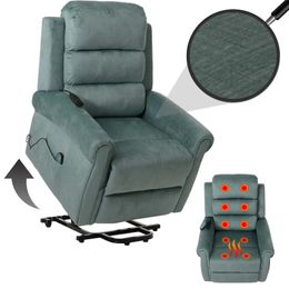 Fernsehsessel MCW-K63, Relaxsessel, Liegefunktion Aufstehhilfe Massage Heizfunktion, Stoff 220g/m&sup2; Chenille ~ blau-gr&uuml;n