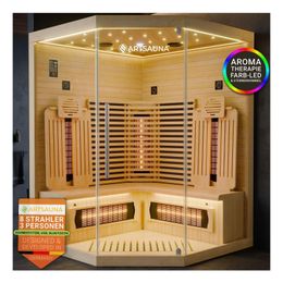 Artsauna&reg; Infrarotkabine Malm&ouml;140 Natur - Hemlock Holz, Vollspektrumstrahler mit Dimmer, LED-Farblichttherapie, 3 Personen, 140x140x190 cm, 2530 W
