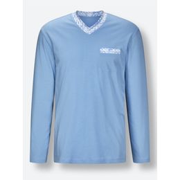 KINGsCLUB Herren Schlafanz&uuml;ge, wei&szlig;-himmelblau-bedruckt, Gr&ouml;&szlig;e 44/46