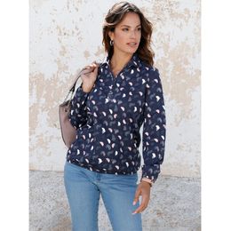 WITT WEIDEN Langarm-Poloshirt in marine-hortensie-bedruckt | Gr.: 40