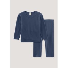 hessnatur Unterw&auml;sche-Set aus Bio-Merinowolle mit Seide in graphitblau | Gr.: 74/80