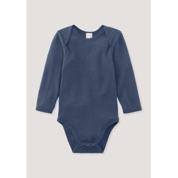 hessnatur Langarm Body aus Bio-Merinowolle mit Seide in graphitblau | Gr.: 98/104