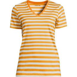 LANDS' END Supima Kurzarm-Shirt mit V-Ausschnitt f&uuml;r Damen in Petite-Gr&ouml;&szlig;e, Damen, size: petite, Orange, Baumwolle, by Lands' End