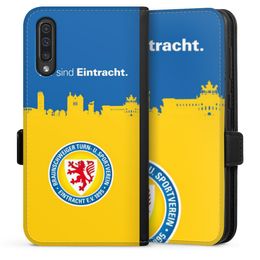 DeinDesign Galaxy A50 Handy Klapph&uuml;lle Handyh&uuml;lle aus Kunst Leder schwarz Flip Case Logo Eintracht Braunschweig Official Licensed Product Sideflip mit Lasche