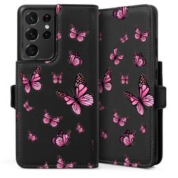 DeinDesign Galaxy S21 Ultra 5G Handy Klapph&uuml;lle Handyh&uuml;lle aus Kunst Leder schwarz Flip Case Butterfly Motiv Ohne Hintergrund Muster Sideflip mit Lasche