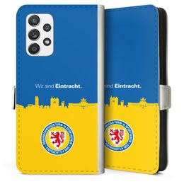 DeinDesign Galaxy A52s 5G Handy Klapph&uuml;lle Handyh&uuml;lle aus Kunst Leder wei&szlig; Flip Case Logo Eintracht Braunschweig Official Licensed Product Sideflip mit Lasche