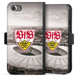 DeinDesign iPhone SE (2022) Handy Klapph&uuml;lle Handyh&uuml;lle aus Kunst Leder schwarz Flip Case Official Licensed Product Stadium Vfb Stuttgart Sideflip mit Lasche