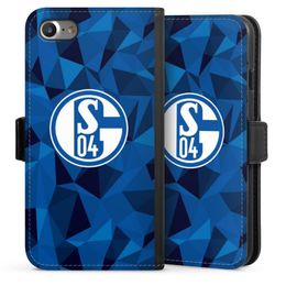 DeinDesign iPhone SE (2022) Handy Klapph&uuml;lle Handyh&uuml;lle aus Kunst Leder schwarz Flip Case Fc Schalke 04 Muster Camouflage Sideflip mit Lasche