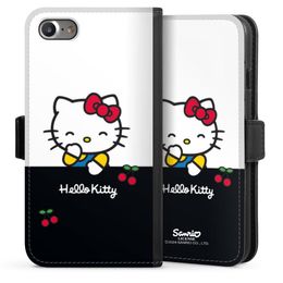 DeinDesign iPhone SE (2022) Handy Klapph&uuml;lle Handyh&uuml;lle aus Kunst Leder schwarz Flip Case Official Licensed Product Hello Kitty Cherry Sideflip mit Lasche