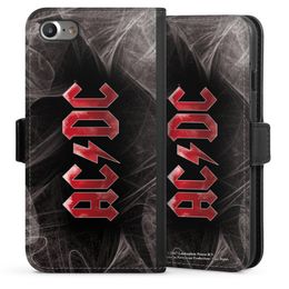 DeinDesign iPhone SE (2022) Handy Klapph&uuml;lle Handyh&uuml;lle aus Kunst Leder schwarz Flip Case Merchandise Acdc Logo Sideflip mit Lasche