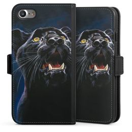 DeinDesign iPhone SE (2020) Handy Klapph&uuml;lle Handyh&uuml;lle aus Kunst Leder schwarz Flip Case Panther Jungle Animals Sideflip mit Lasche