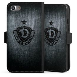 DeinDesign iPhone SE (2022) Handy Klapph&uuml;lle Handyh&uuml;lle aus Kunst Leder schwarz Flip Case Sg Dynamo Dresden Official Licensed Product Vintage Sideflip mit Lasche