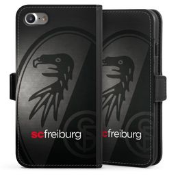 DeinDesign iPhone 8 Handy Klapph&uuml;lle Handyh&uuml;lle aus Kunst Leder schwarz Flip Case Sc Freiburg Official Licensed Product Metallic Look Sideflip mit Lasche