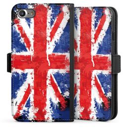 DeinDesign iPhone SE (2022) Handy Klapph&uuml;lle Handyh&uuml;lle aus Kunst Leder schwarz Flip Case Flag Union Jack England Sideflip mit Lasche
