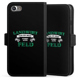 DeinDesign iPhone SE (2022) Handy Klapph&uuml;lle Handyh&uuml;lle aus Kunst Leder schwarz Flip Case Tractor Farmer Wisdom Sideflip mit Lasche