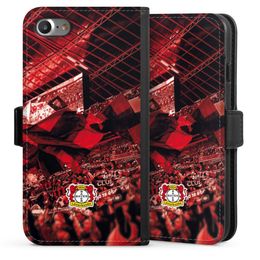 DeinDesign iPhone SE (2022) Handy Klapph&uuml;lle Handyh&uuml;lle aus Kunst Leder schwarz Flip Case Merchandise Bayer 04 Leverkusen Official Licensed Product Sideflip mit 