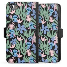 DeinDesign iPhone SE (2022) Handy Klapph&uuml;lle Handyh&uuml;lle aus Kunst Leder schwarz Flip Case Disney Lilo & Stitch Muster Sideflip mit Lasche