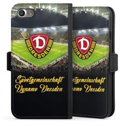 DeinDesign iPhone SE (2020) Handy Klapph&uuml;lle Handyh&uuml;lle aus Kunst Leder schwarz Flip Case Official Licensed Product Sgd Sg Dynamo Dresden Sideflip mit Lasche