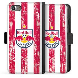 DeinDesign iPhone SE (2022) Handy Klapph&uuml;lle Handyh&uuml;lle aus Kunst Leder schwarz Flip Case Stripes Fc Red Bull Salzburg Official Licensed Product Sideflip mit 
