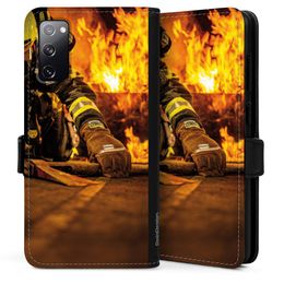 DeinDesign Galaxy S20 Handy Klapph&uuml;lle Handyh&uuml;lle aus Kunst Leder schwarz Flip Case Fire Fighters Life Saver Fire Fighter Sideflip mit Lasche