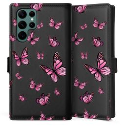 DeinDesign Galaxy S22 Ultra Handy Klapph&uuml;lle Handyh&uuml;lle aus Kunst Leder schwarz Flip Case Butterfly Motiv Ohne Hintergrund Muster Sideflip mit langer Lasche
