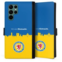 DeinDesign Galaxy S22 Ultra Handy Klapph&uuml;lle Handyh&uuml;lle aus Kunst Leder schwarz Flip Case Logo Eintracht Braunschweig Official Licensed Product Sideflip mit 