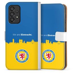 DeinDesign Galaxy A33 5G Handy Klapph&uuml;lle Handyh&uuml;lle aus Kunst Leder wei&szlig; Flip Case Official Licensed Product Logo Eintracht Braunschweig Sideflip mit Lasche