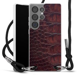 DeinDesign Galaxy S25 Ultra Handy Carry Case H&uuml;lle mit Band Handykette zum Umh&auml;ngen schwarz Leather Crocodile Animal Print Carry Case