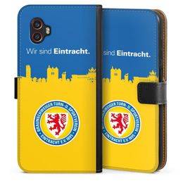 DeinDesign Galaxy XCover 6 Pro Handy Klapph&uuml;lle Handyh&uuml;lle aus Kunst Leder schwarz Flip Case Official Licensed Product Logo Eintracht Braunschweig Sideflip mit 