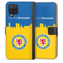 DeinDesign Galaxy A12 Handy Klapph&uuml;lle Handyh&uuml;lle aus Kunst Leder schwarz Flip Case Eintracht Braunschweig Official Licensed Product Logo Sideflip mit langer 