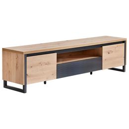 Xora Lowboard, Schwarz, Eiche, Metall, Holzwerkstoff, 1 F&auml;cher, 1 Schublade(n) Schubladen, 188x48x40 cm, stehend, Wohnzimmer, Wohnw&auml;nde, Lowboards, Lowboards stehend