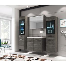 P & B Badezimmer, Eiche, Glas, Holzwerkstoff, 5-teilig, 8 F&auml;cher, 120 cm, Fsc, h&auml;ngend, Badezimmer, Badm&ouml;belsets & Badm&ouml;belserien, Badm&ouml;bel-Sets