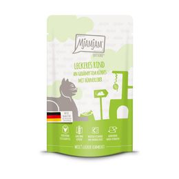 MjAMjAM Quetschie leckeres Rind an ged&auml;mpftem K&uuml;rbis Katzen-Nassfutter getreidefrei 12x125g