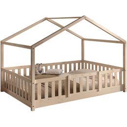 Hausbett Vipack, B:147cm H:170cm L:210cmkiefer natur, kiefer natur, kiefer natur, Betten, "Dallas, Massivholzbett mit Dachaufbau umbaubar vom Boden-