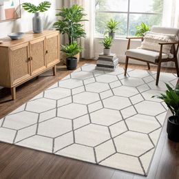 Teppich Sanat, B:60cm H:10mm L:110cmcreme, Kunstfaser, Wohnzimmer, Teppiche, "Trellis, auch als L&auml;ufer und Rund", Kurzflor, skandi, boho, gro&szlig;e