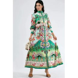 Blumen-Midi-Kleid mit G&uuml;rtel