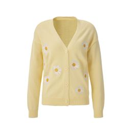 Aniston CASUAL Strickjacke in hellgelb-wei&szlig;-gelb | Gr.: 42
