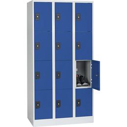 Wolf 4er-Schlie&szlig;fachschrank Stuttgart, 3 Abteile, B 900 mm, lichtgrau / enzianblau