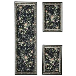 Theko Teppich, Schwarz, Gr. 2x 60x90 cm + 1x 70x220 cm - Bettumrandung, Teppiche, Material: Polyester