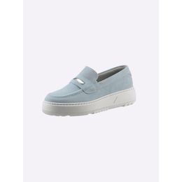 Heine Damen Slipper, Blau, Gr. 41, Mokassins & Slippers, Material: Rindsleder
